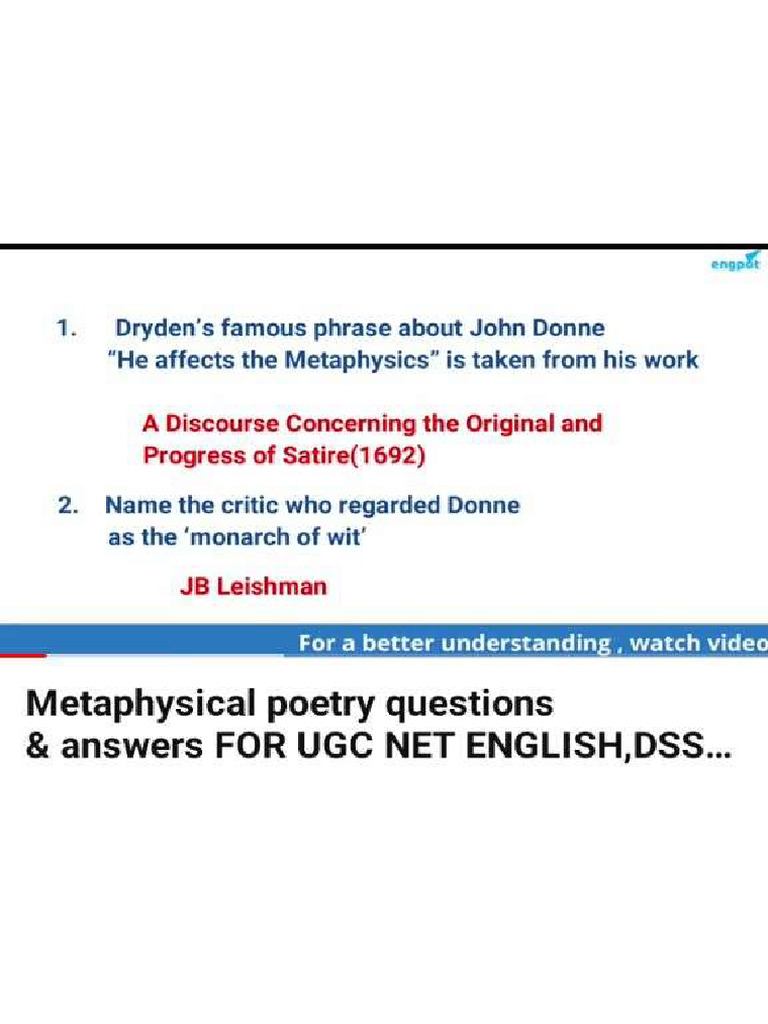 Metaphysical Poetry MCQ | PDF