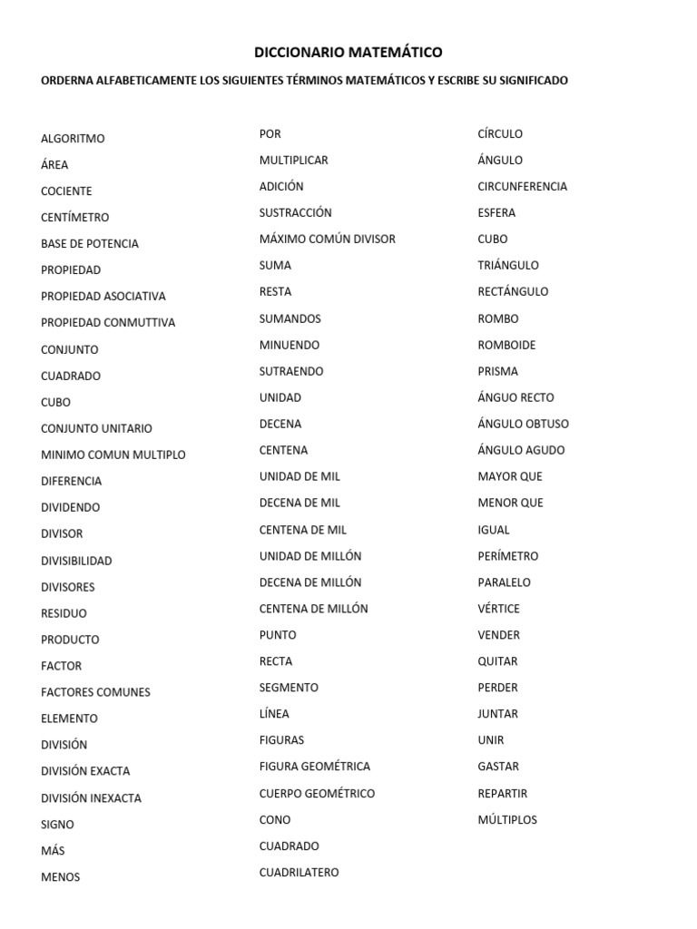 Diccionario Matemático | PDF