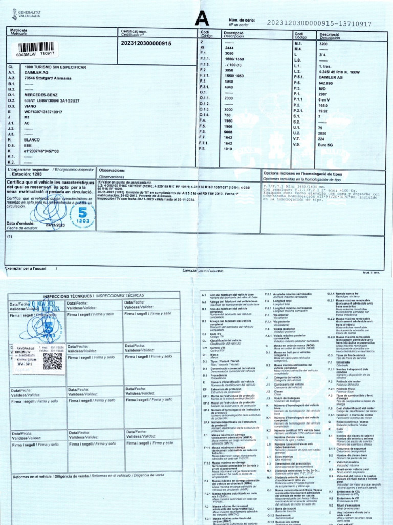 FICHA TECNICA VEHICULO CON MATRICULA 6043MLW | PDF