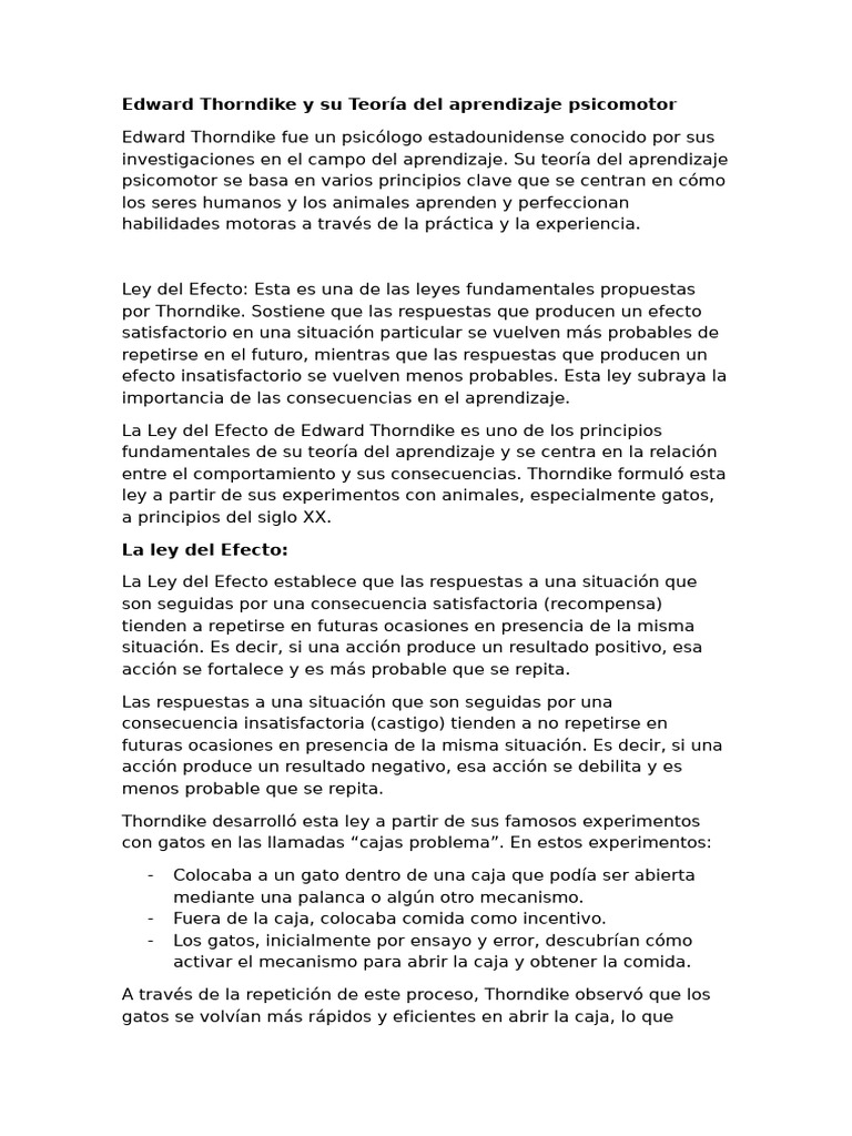 Teoría del Aprendizaje de Thorndike | PDF | Sinapsis | Neurona