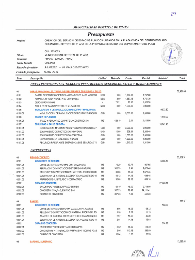Sec02 01 Presupuesto+de+la+obra 20240704 213637 825 | PDF