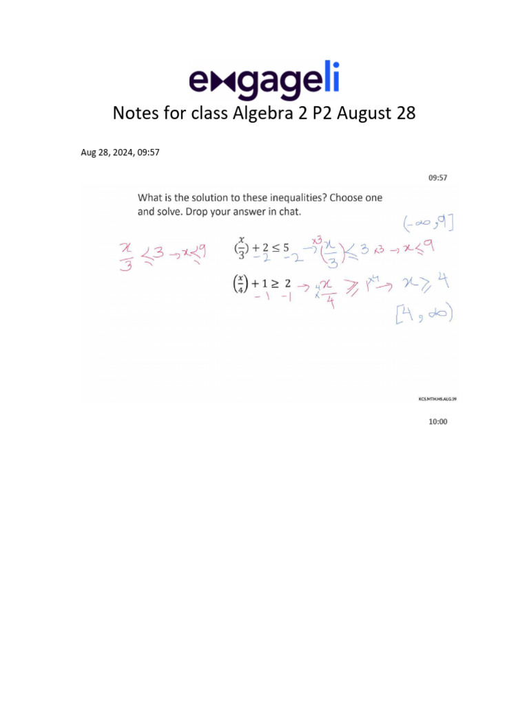 Alg 2 Aug 28 notes | PDF