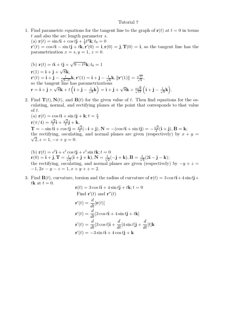 Tutorial 7 S1 | PDF | Curvature | Acceleration