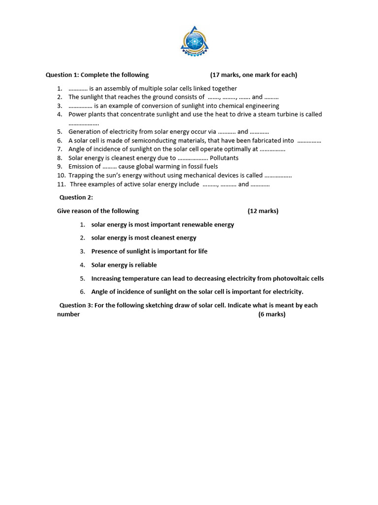 Renewable Energy Exam Questions 2024 | PDF | Renewable Energy | Solar ...