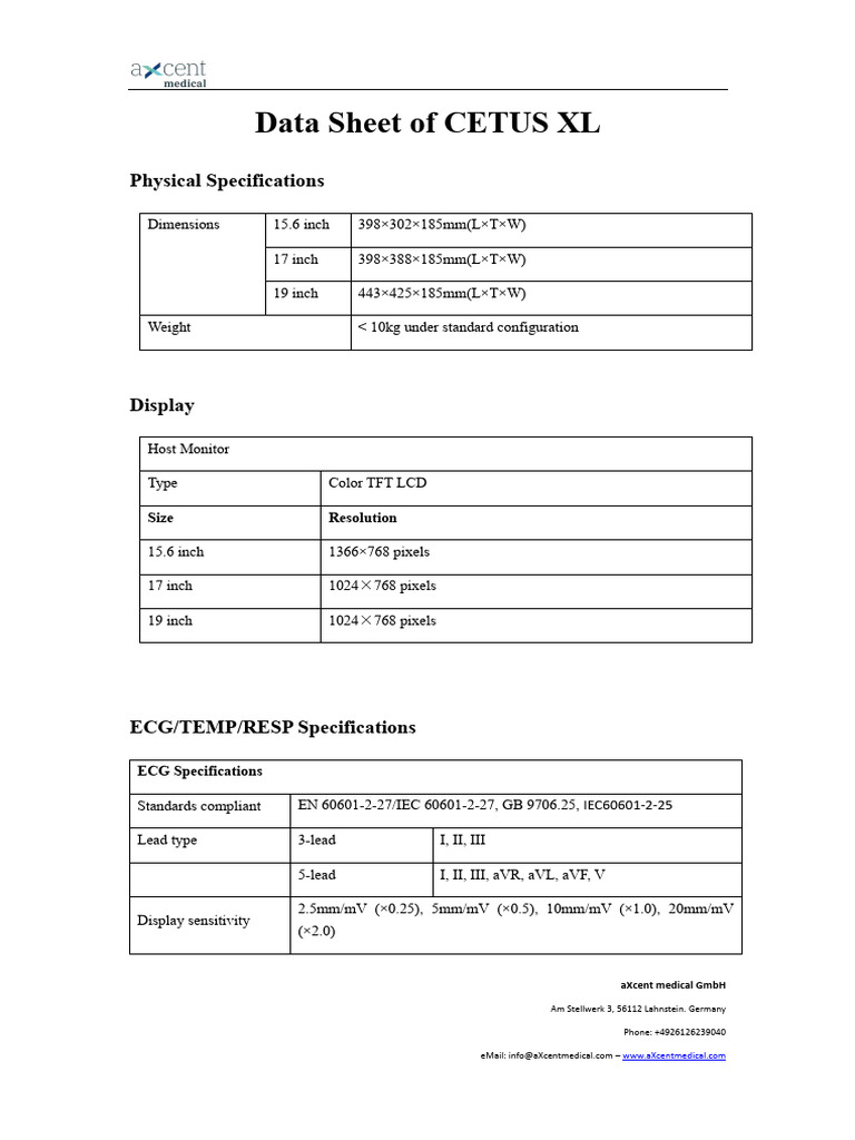 CETUS XL Medical Device Data Sheet | PDF | Electronic Circuits ...