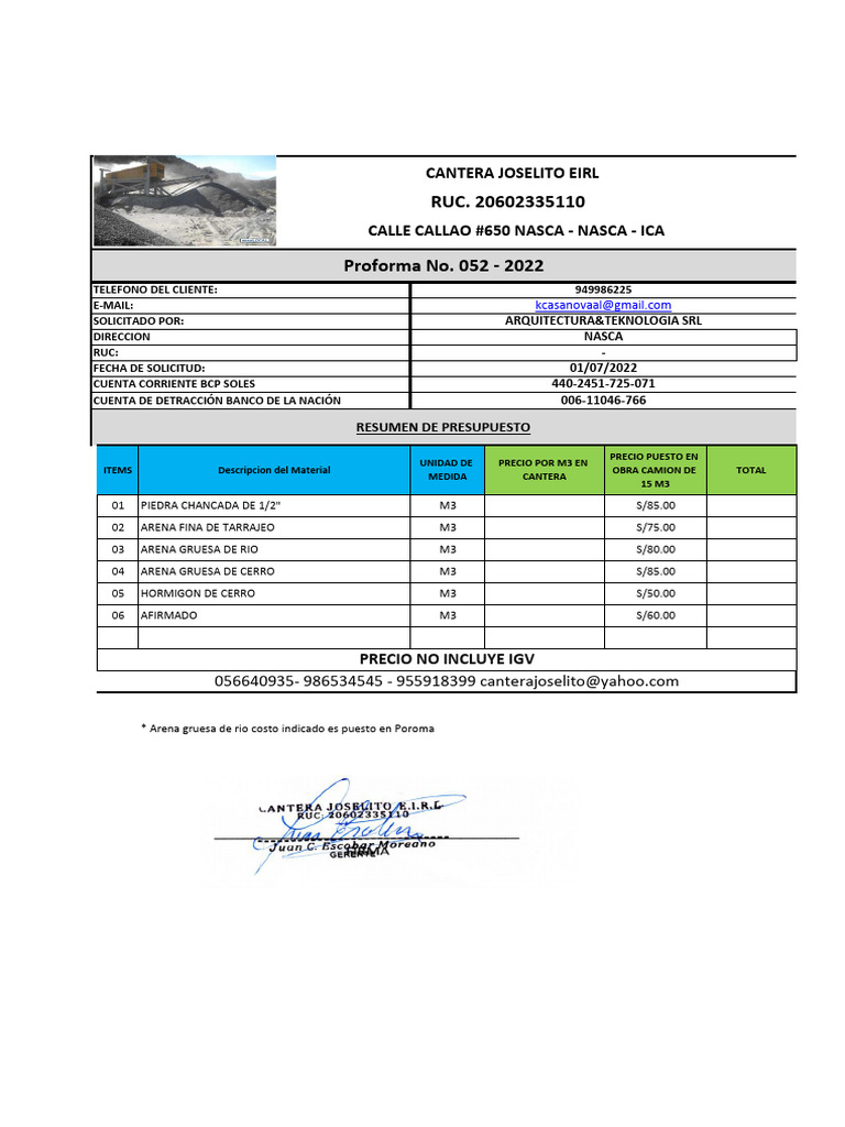 Proforma 052-2022-Agregados | PDF