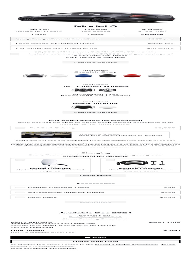 Tesla Model 3 Financing Details | PDF | Annual Percentage Rate | Vehicles