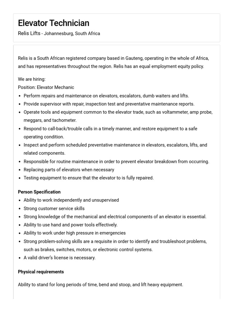 Elevator Technician | PDF