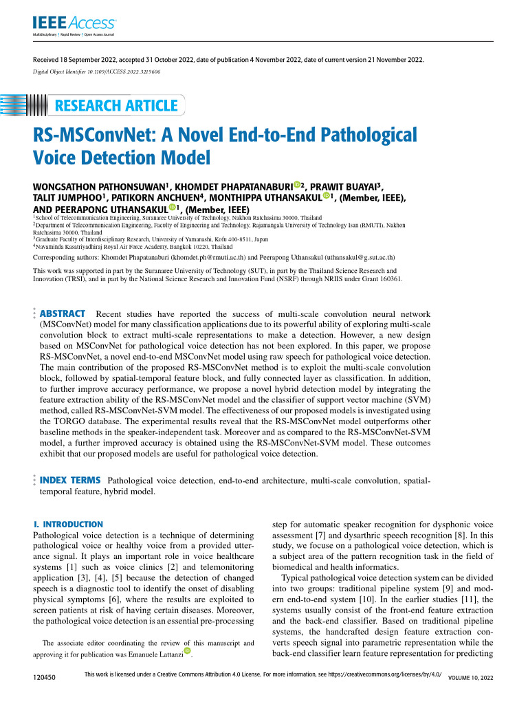 RS-MSConvNet A Novel End-To-End Pathological Voice Detection Model | PDF | Sensitivity And ...