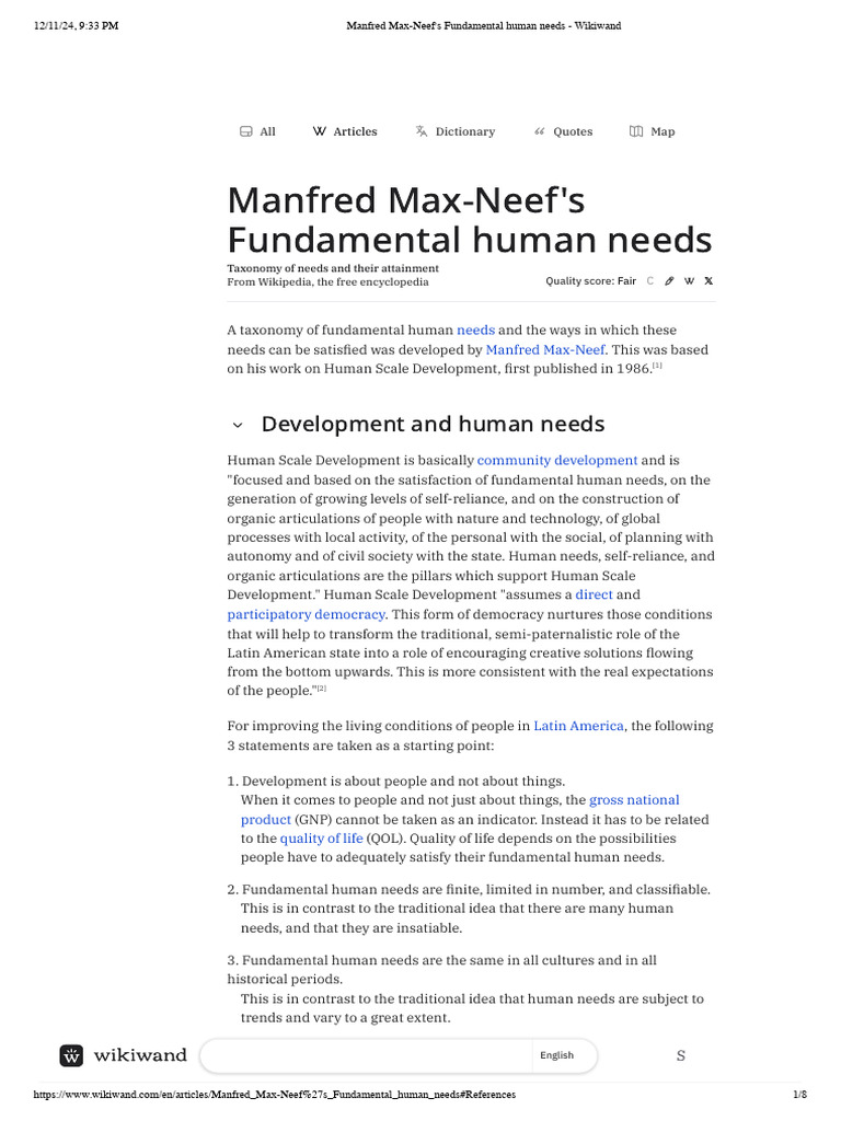 Manfred Max-Neef's Fundamental Human Needs - Wikiwand | PDF | Social Psychology | Psychology