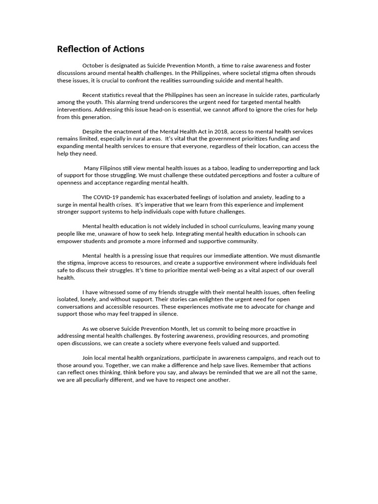 Reflection of Actions | PDF | Mental Health | Social Stigma
