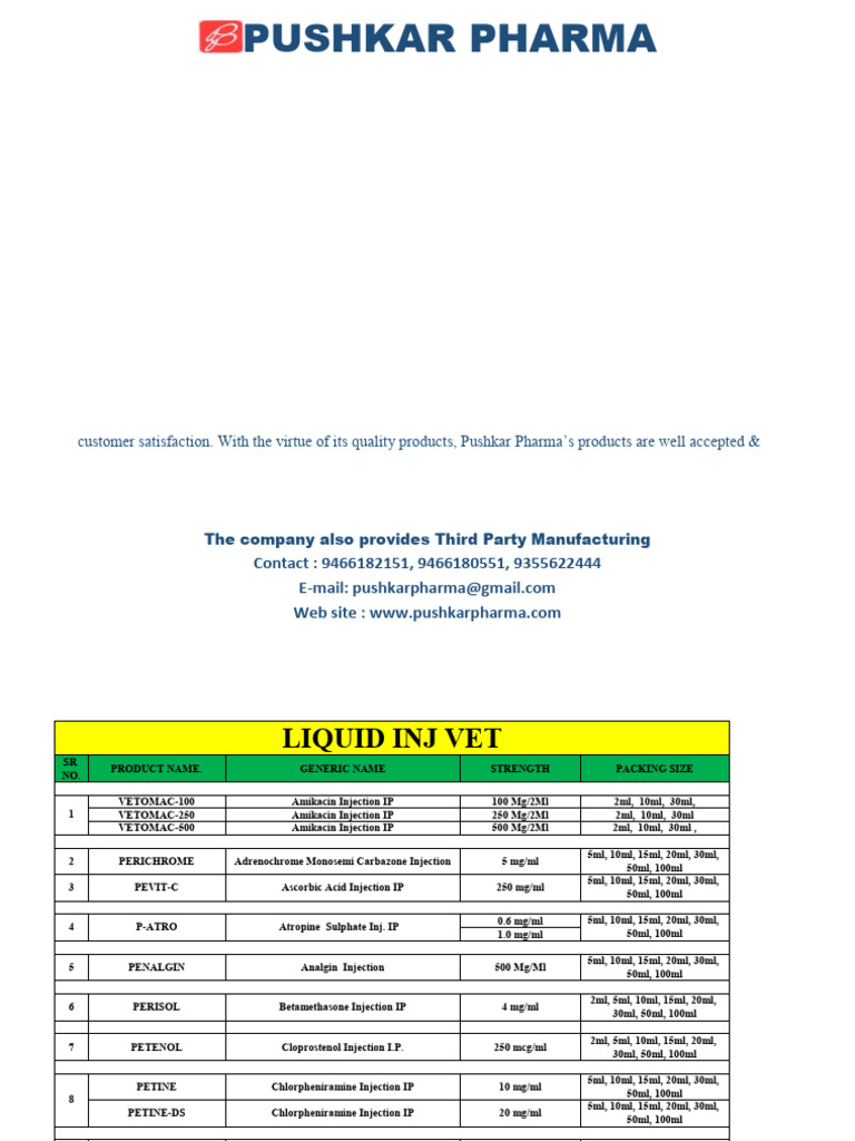 Liquid Dry Injection Vet Product List 1 | PDF | Antibiotics | Drugs