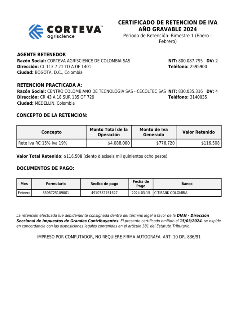 Corteva Rte Iva b1 - Ccoltec | PDF