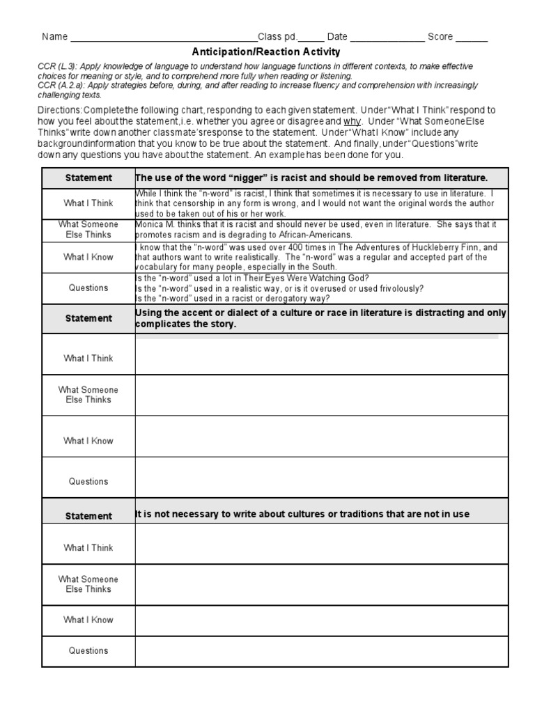 1 - Anticipation Guide | PDF | Reading Comprehension | Cognitive Science