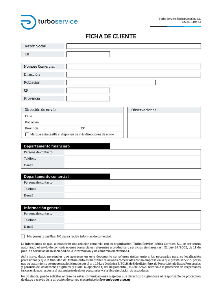 FICHA NUEVO CLIENTE | PDF