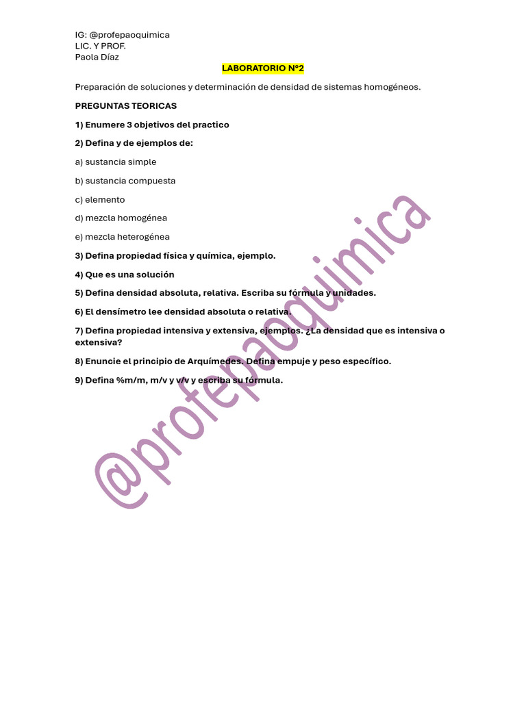 LABORATORIO N2 PREGUNTAS TEORICAS | PDF | Densidad | Sustancias químicas