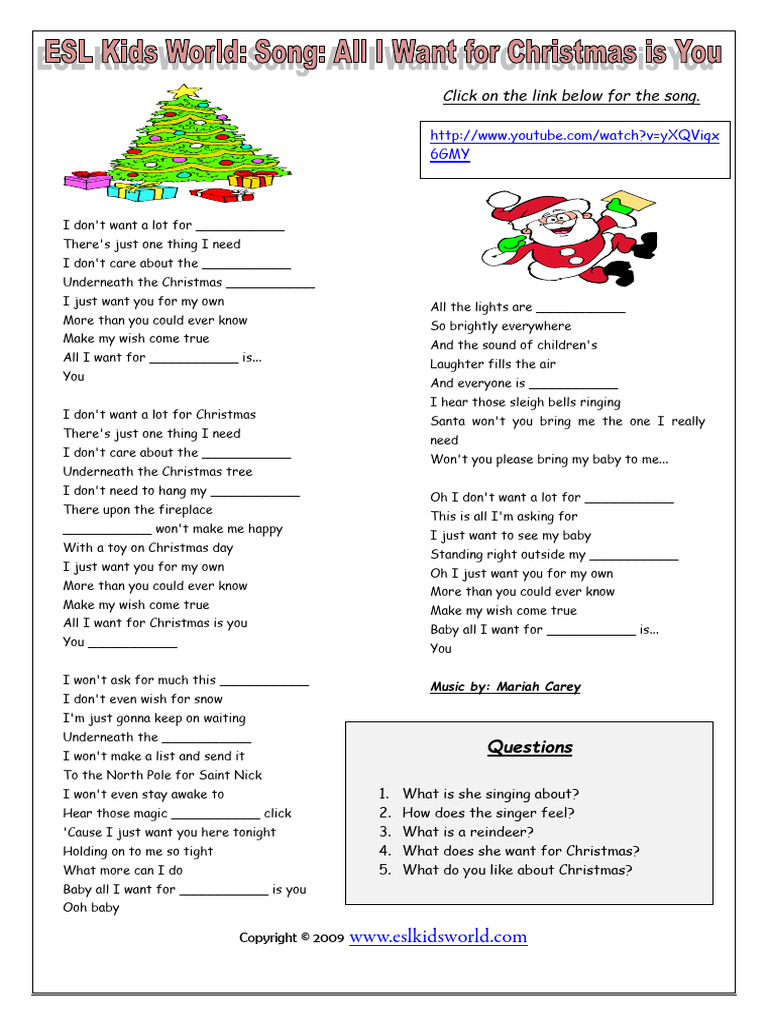 All I Want For Christmas Song Worksheet | PDF | Christmas