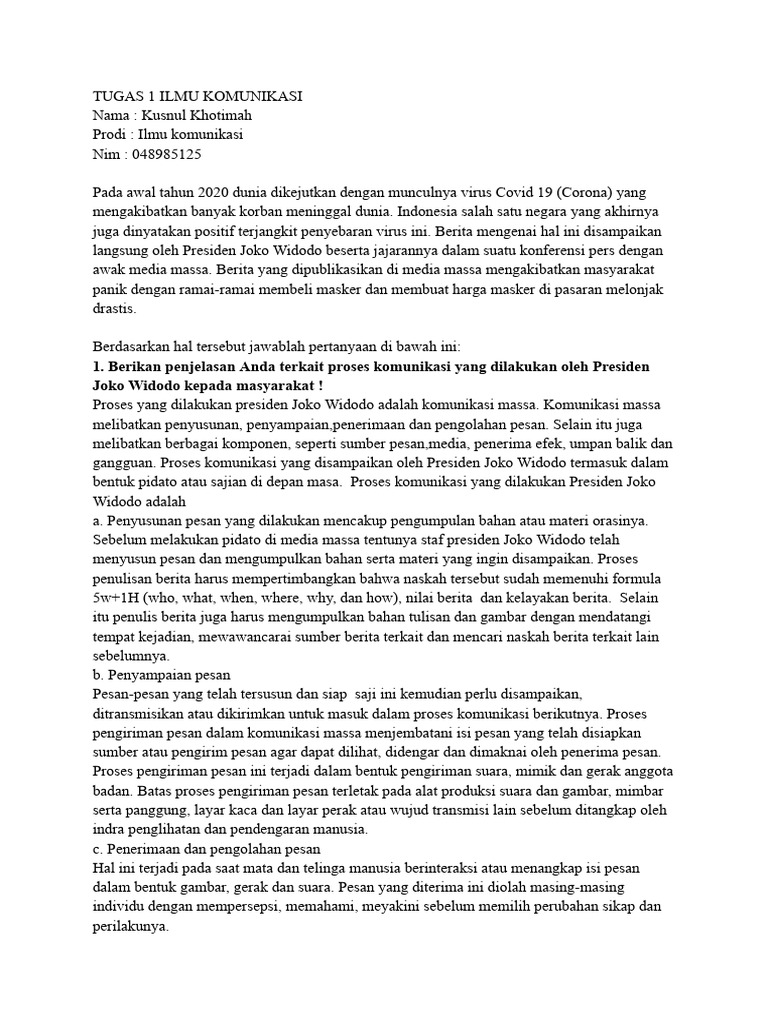 Tugas 1 Ilmu Komunikasi Kusnul | PDF