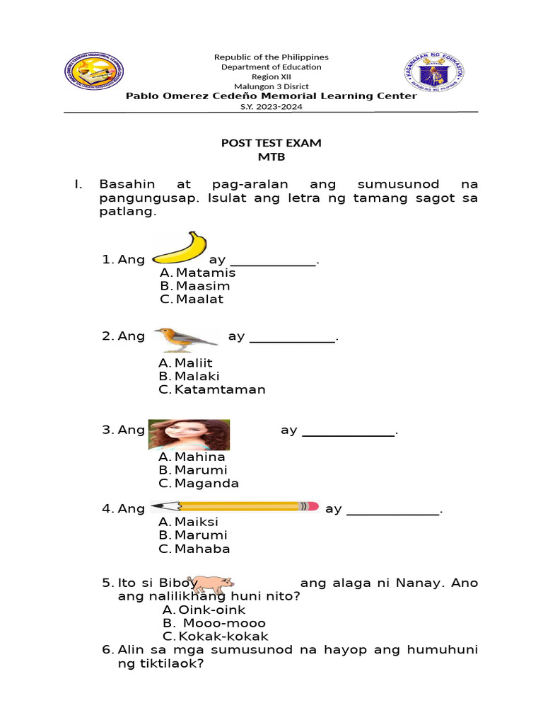 MTB Post Test | PDF