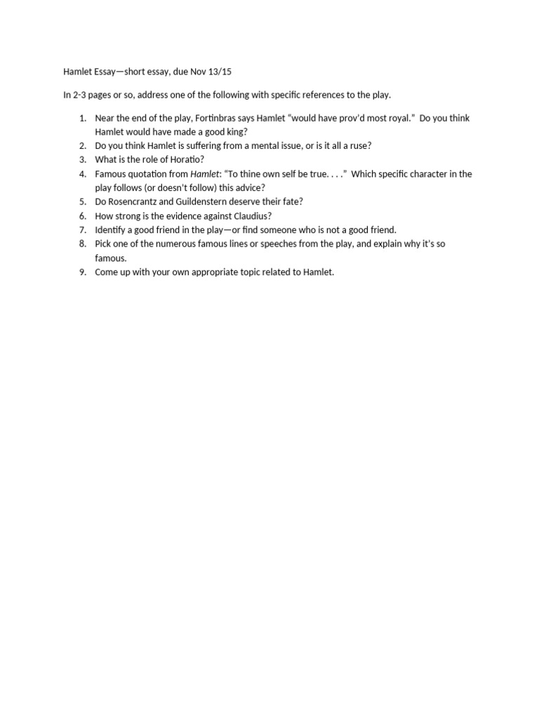 Hamlet Literary Analysis Topics | PDF