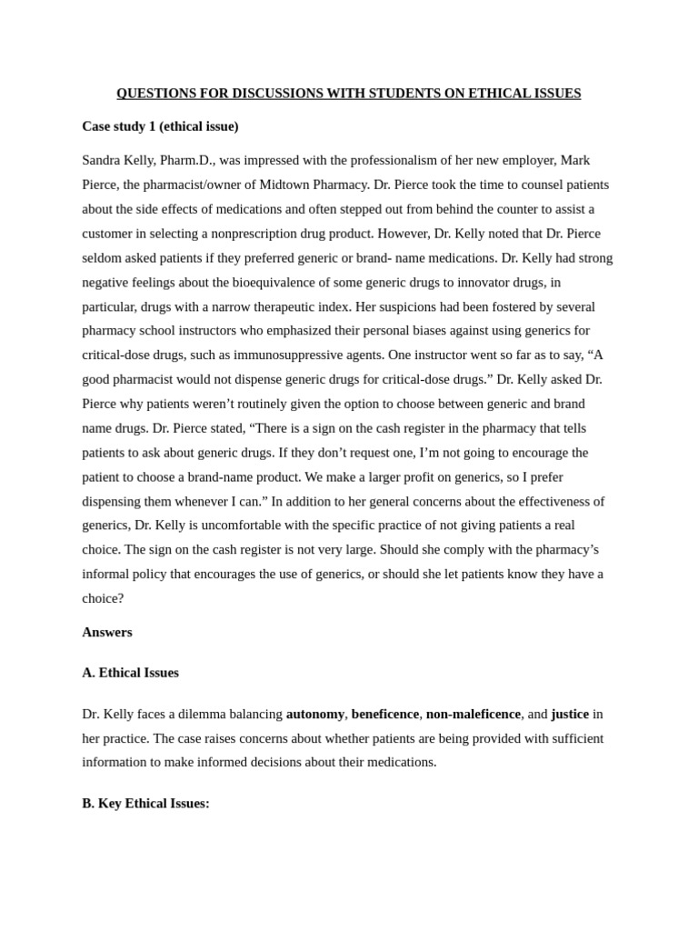 Questions for Discussions With Students on Ethical Issues | PDF ...