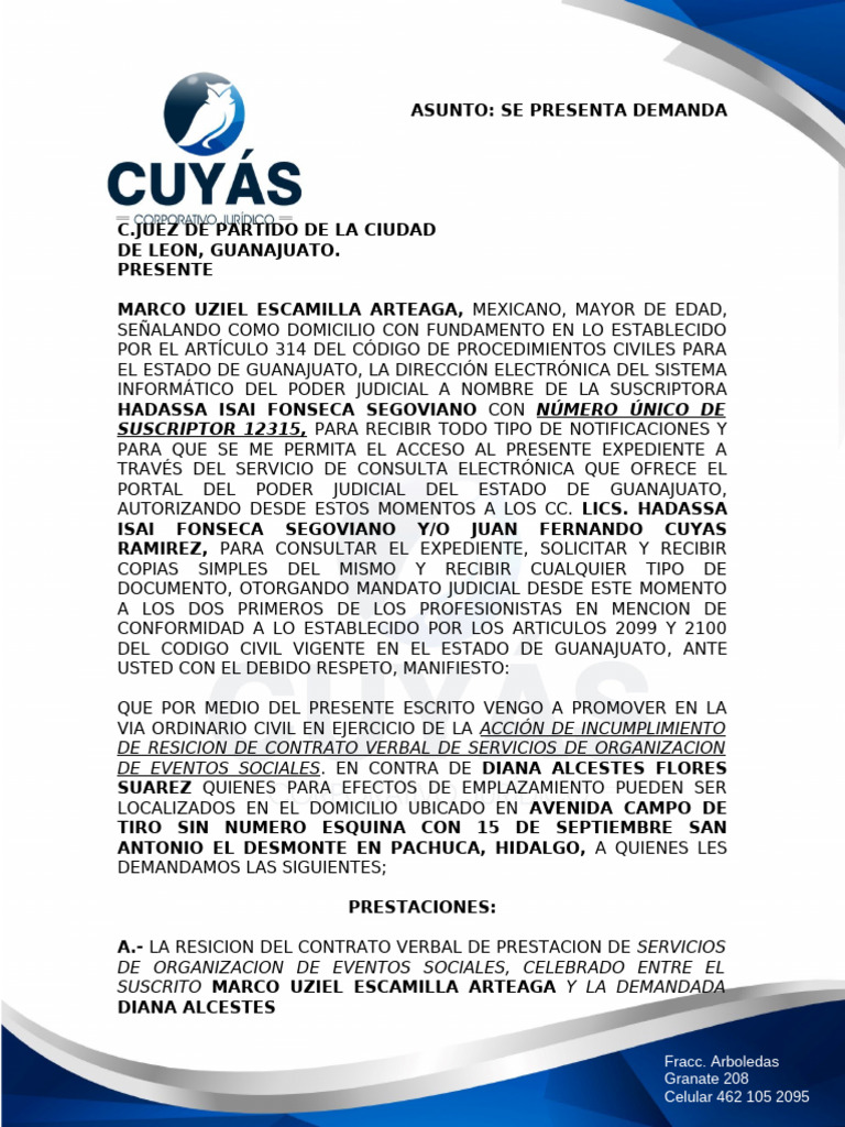 Resicion de Contrato Verbal DALETH Y MARCO Comentarios (1680) | PDF | Demanda judicial | Alimentos