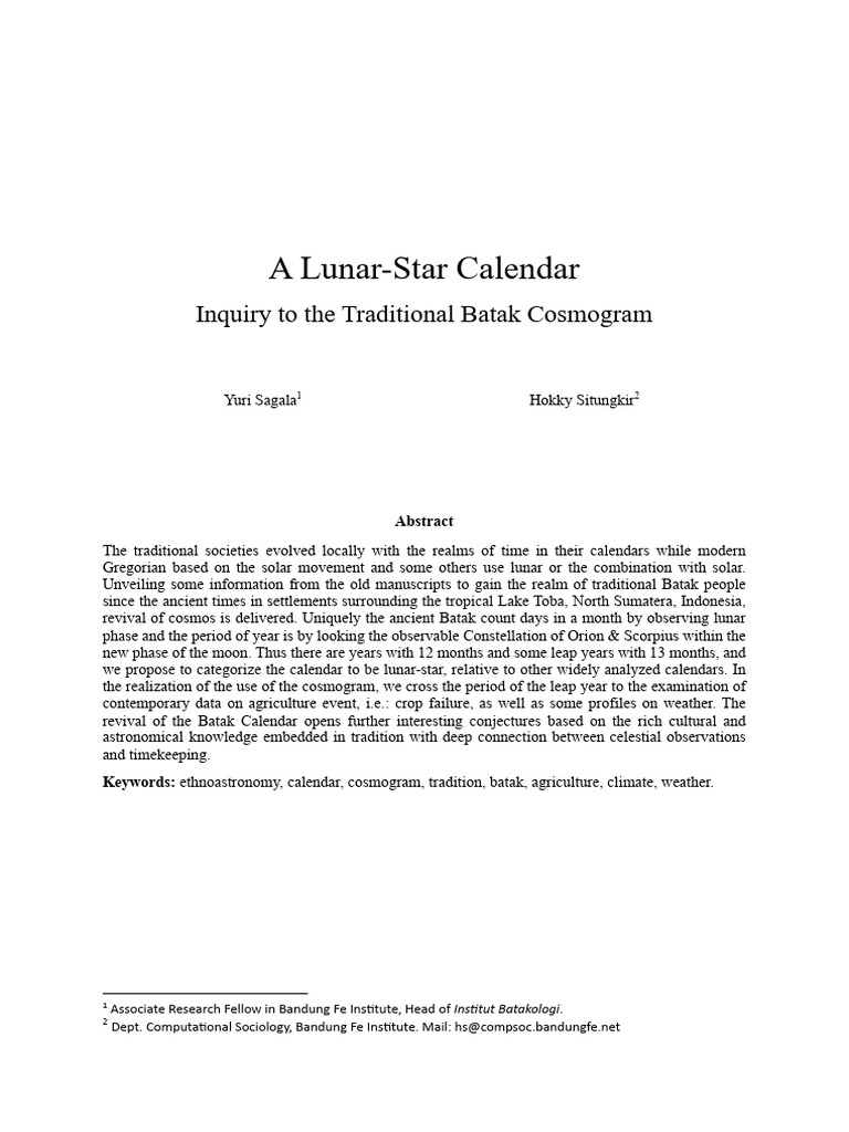 A Lunar-Star Calendar, Inquiry to the Traditional Batak Cosmogram | PDF ...