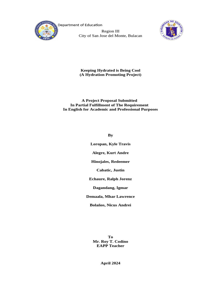 EAPP-PROJ.-PROPOSAL-GROUP-5 | PDF | Dehydration | Water