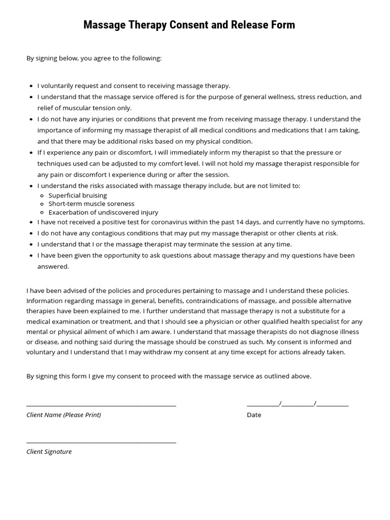 Massage-Consent-and-Release-Form | PDF | Massage | Informed Consent