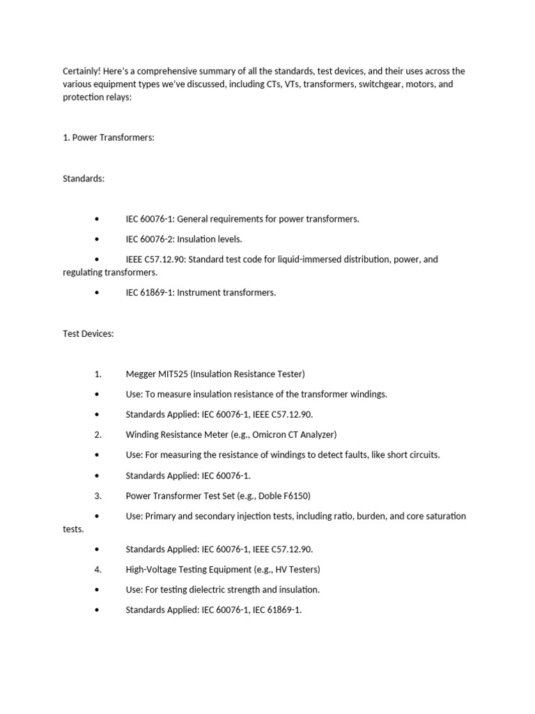 Conclusion of Standards and Test Devices | PDF | Transformer | Power ...