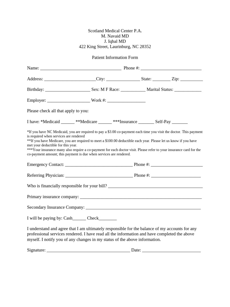 Patient Information Form | PDF