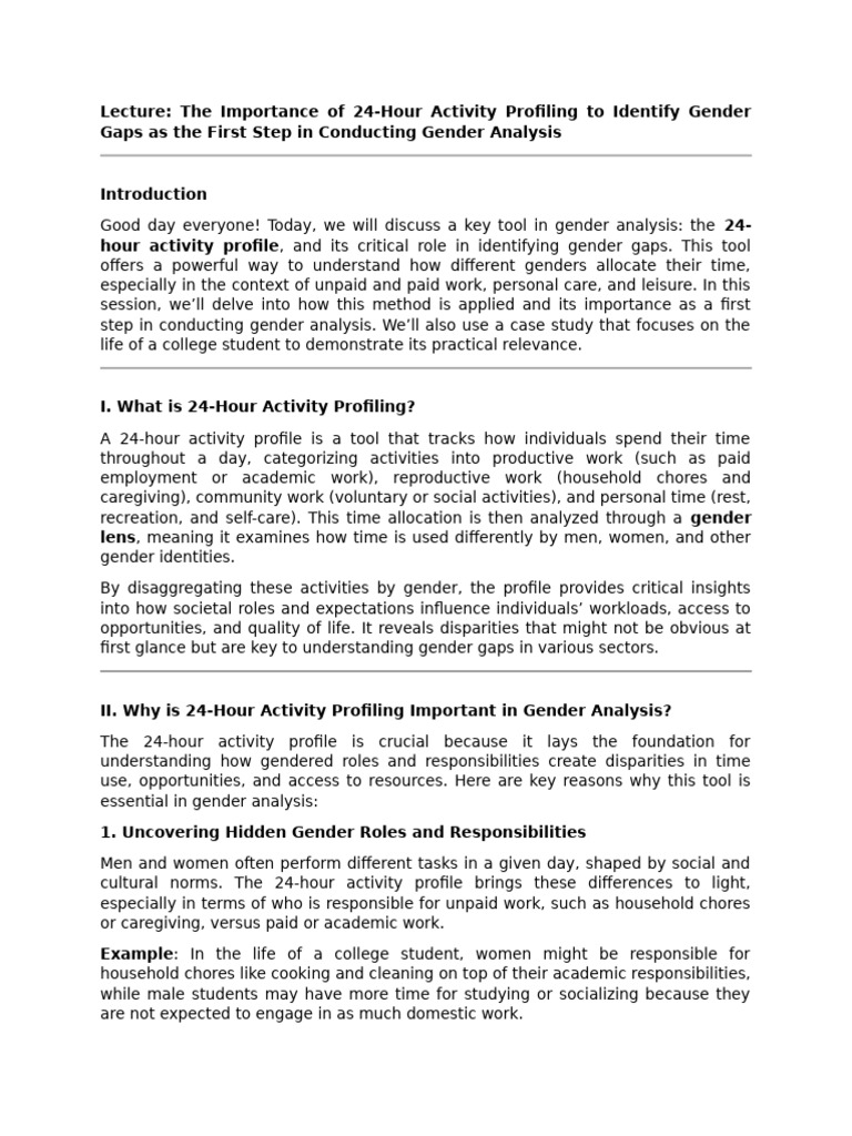 24 Hour Activity Profiling - 202410110930 | PDF | Gender | Gender Studies