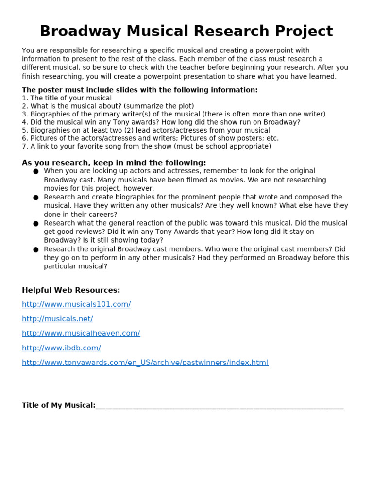 Sofia Luu - Broadway Musical Research Project | PDF