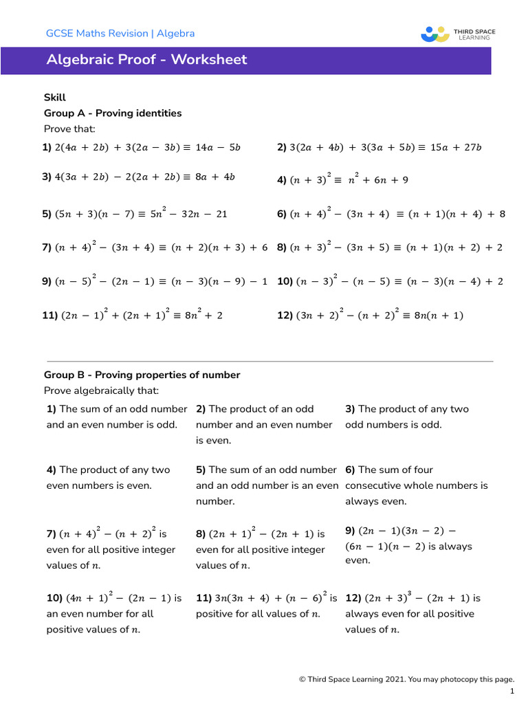 GCSE Algebra Proof Worksheet | PDF | Numbers | Integer