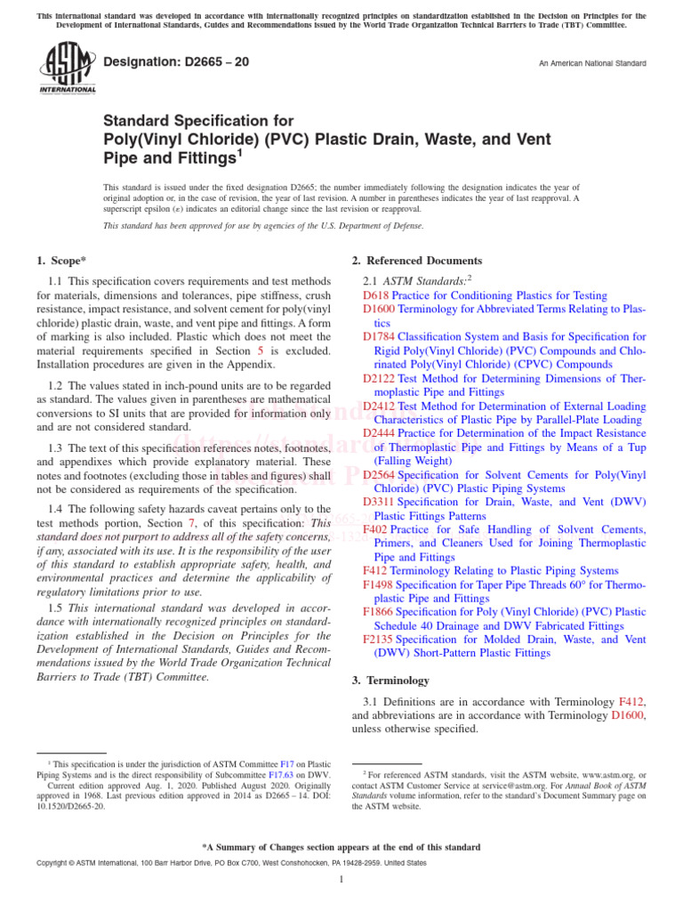 ASTM-D2665-20 | PDF | Pipe (Fluid Conveyance) | Polyvinyl Chloride