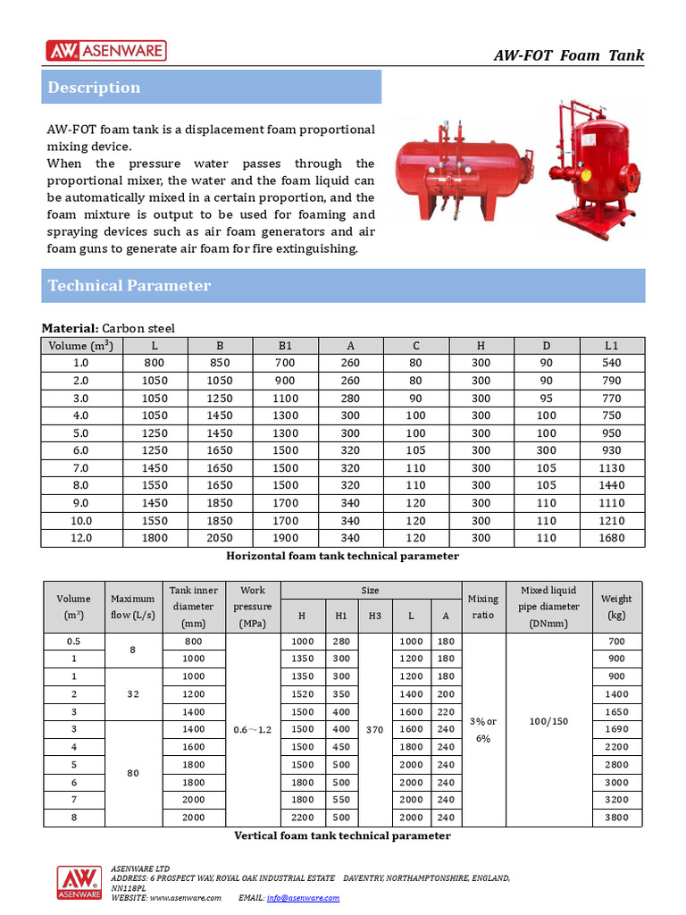 AW-FOT Foam Tank Specs & Details | PDF | Foam | Gases