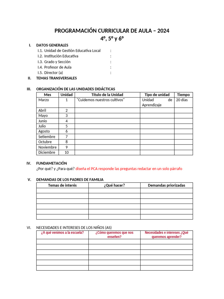 Programación Curricular de Aula | PDF | Salón de clases | Maestros