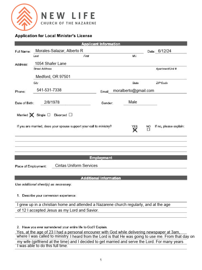 NL Local Minister's License Application | PDF | Pastor | Abrahamic ...