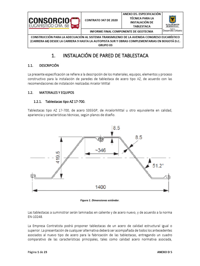 Especificación de Instalación de Tablestacas | PDF | Acero | Bogotá