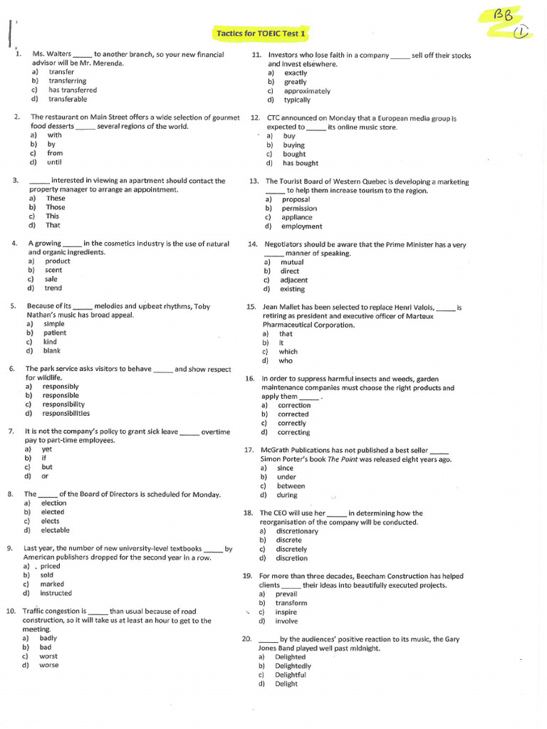 Tactics For TOEIC-1-4 | PDF