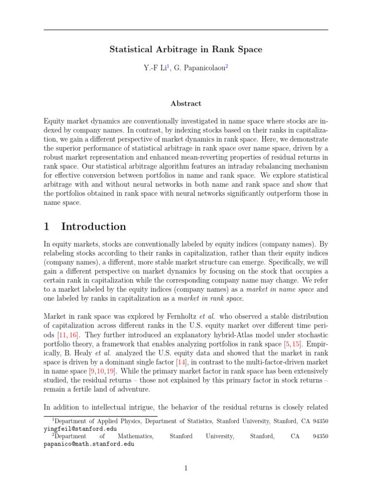 Statistical Arbitrage in Rank Space 2024-11-22 | PDF | Artificial Neural Network | Principal ...