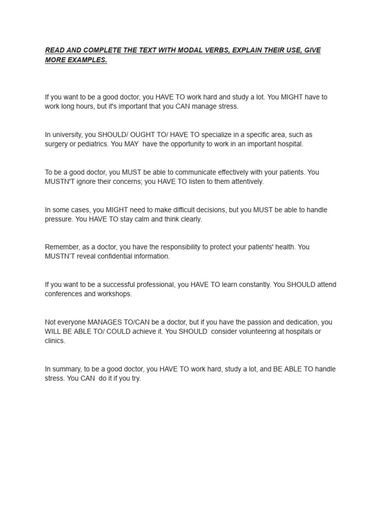 modal verbs 2, practice. | PDF