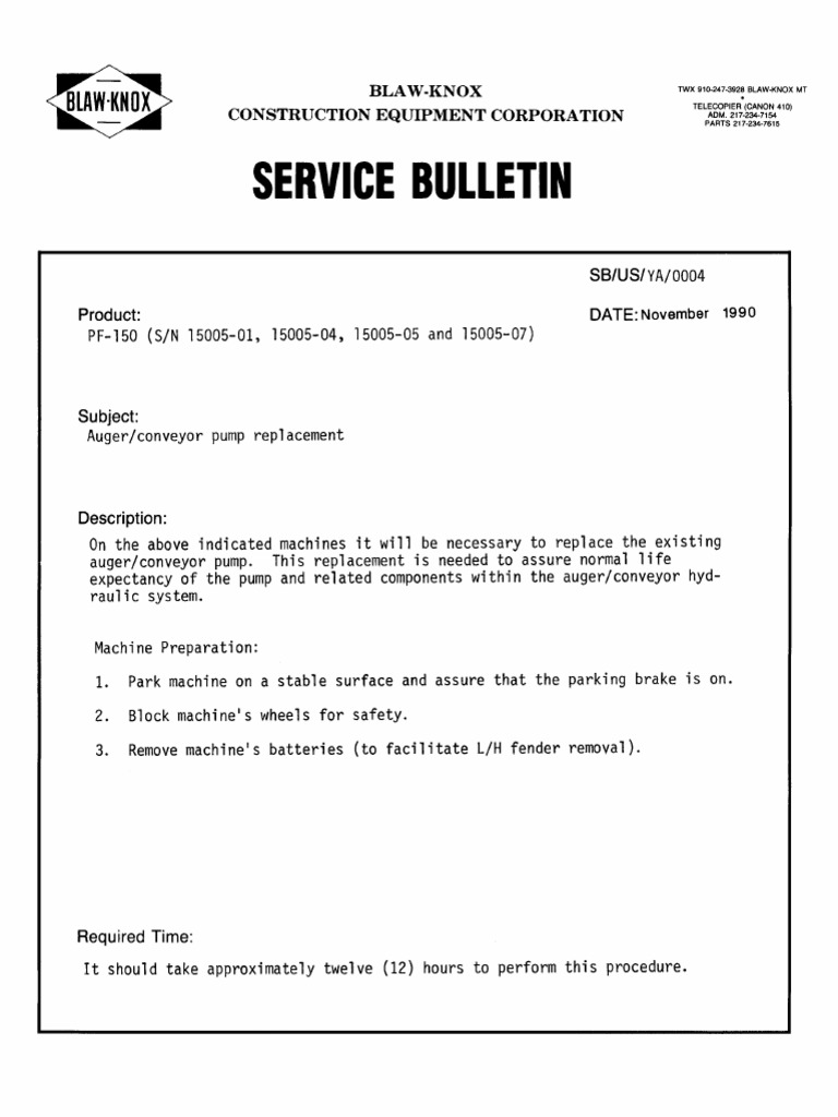 Service Bulletin #4 For PF-510 | PDF