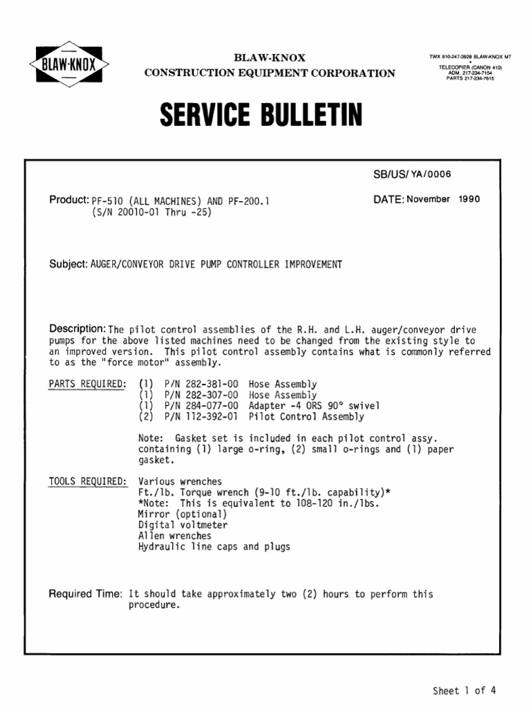 Service Bulletin #6 For PF-510 | PDF