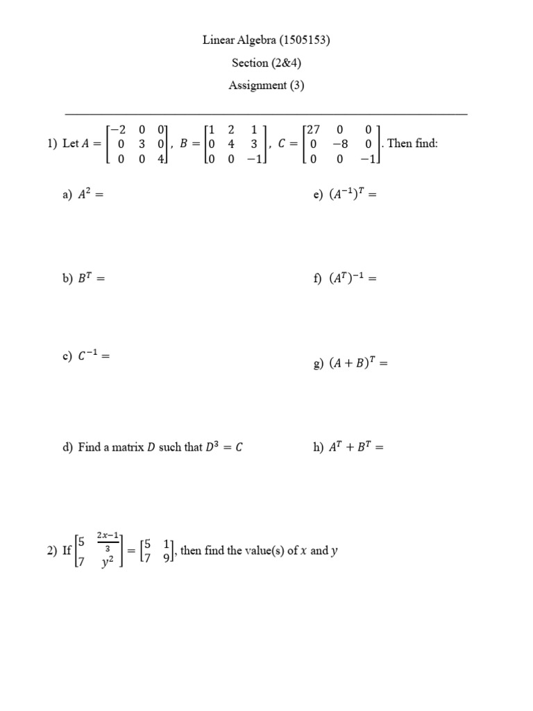 Linear Algebra Assignment (3) | PDF