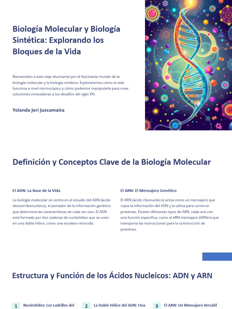 Biología Molecular y Biología Sintética - Yolanda Jeri Juscamaita | PDF | Adn | Rna