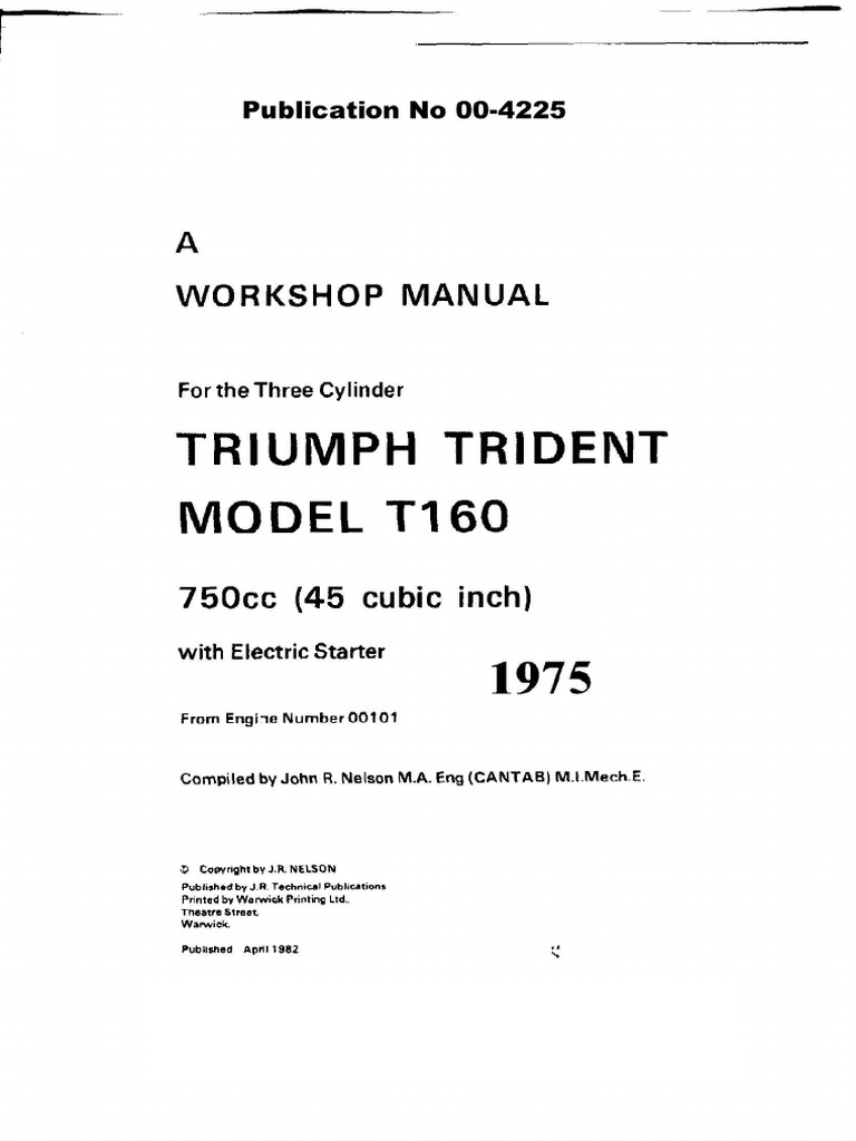 Triumph Trident Mod T-160 750 CC Workshop Manual | PDF