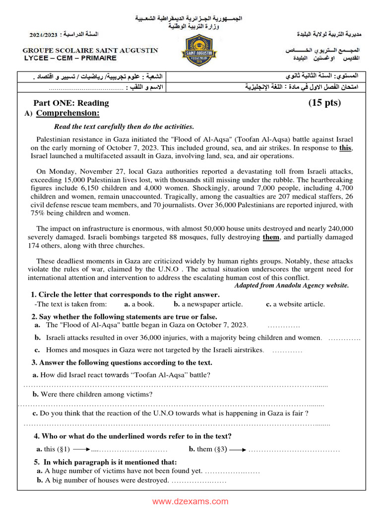 Dzexams 2as Anglais 196968 | PDF | World Politics | Israel