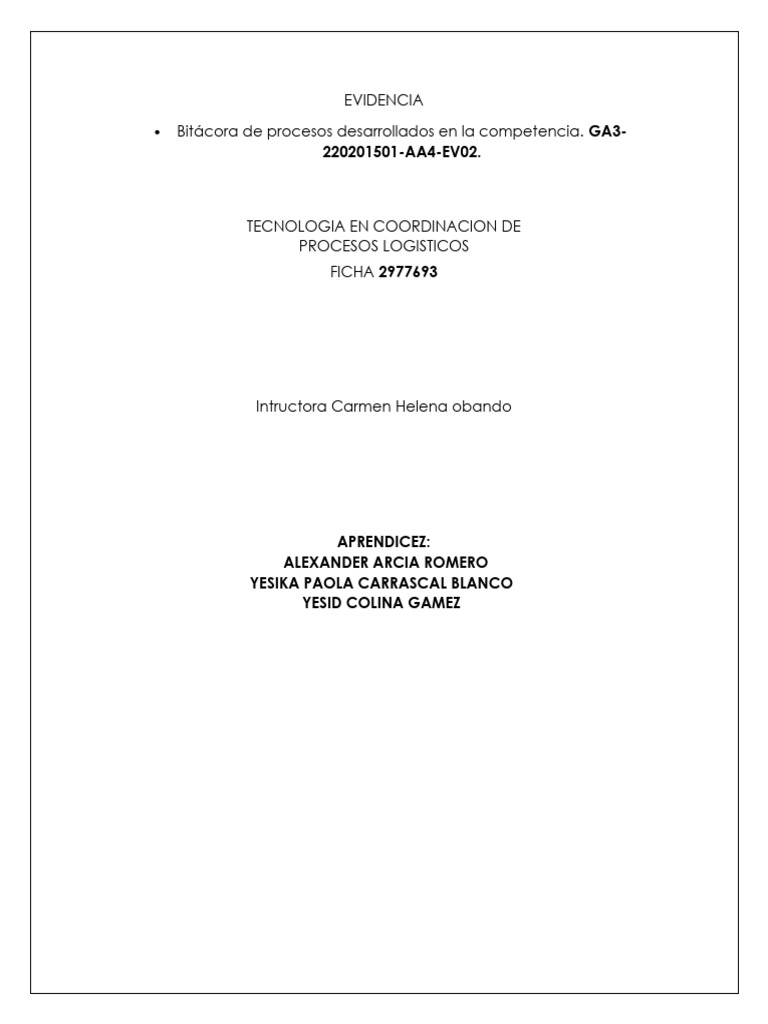 Bitácora de procesos desarrollados en la competencia. GA3-220201501-AA4 ...