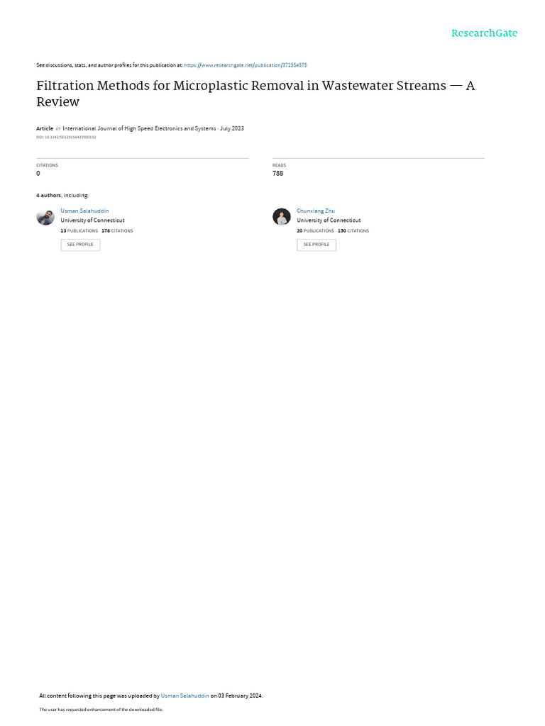 Filtration Methods For Microplastic Removal in Wastewater Streams - A ...